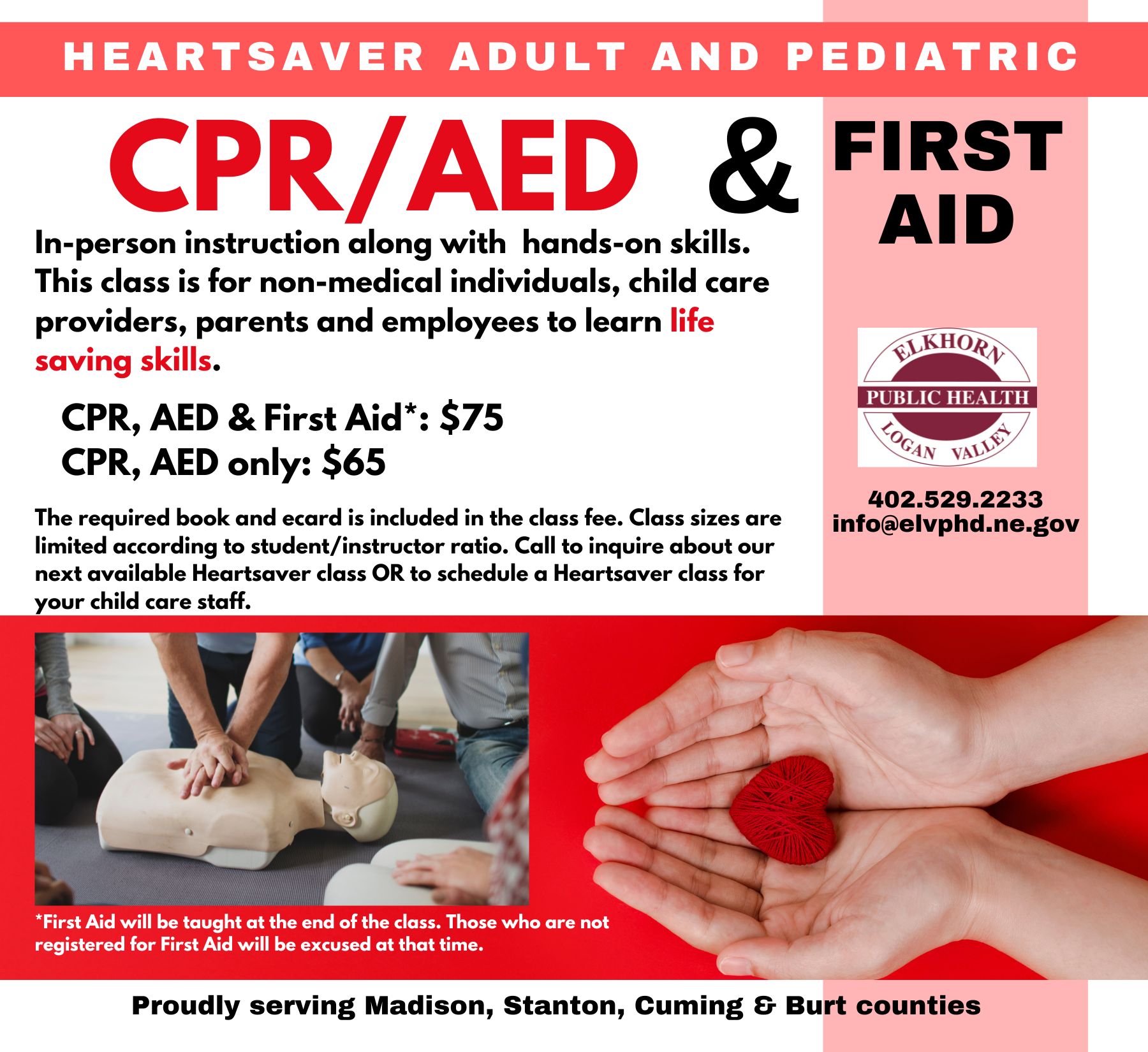 CPR / First Aid Classes || ELVPHD || Health Programs, Services, Classes, Events, Tips ...